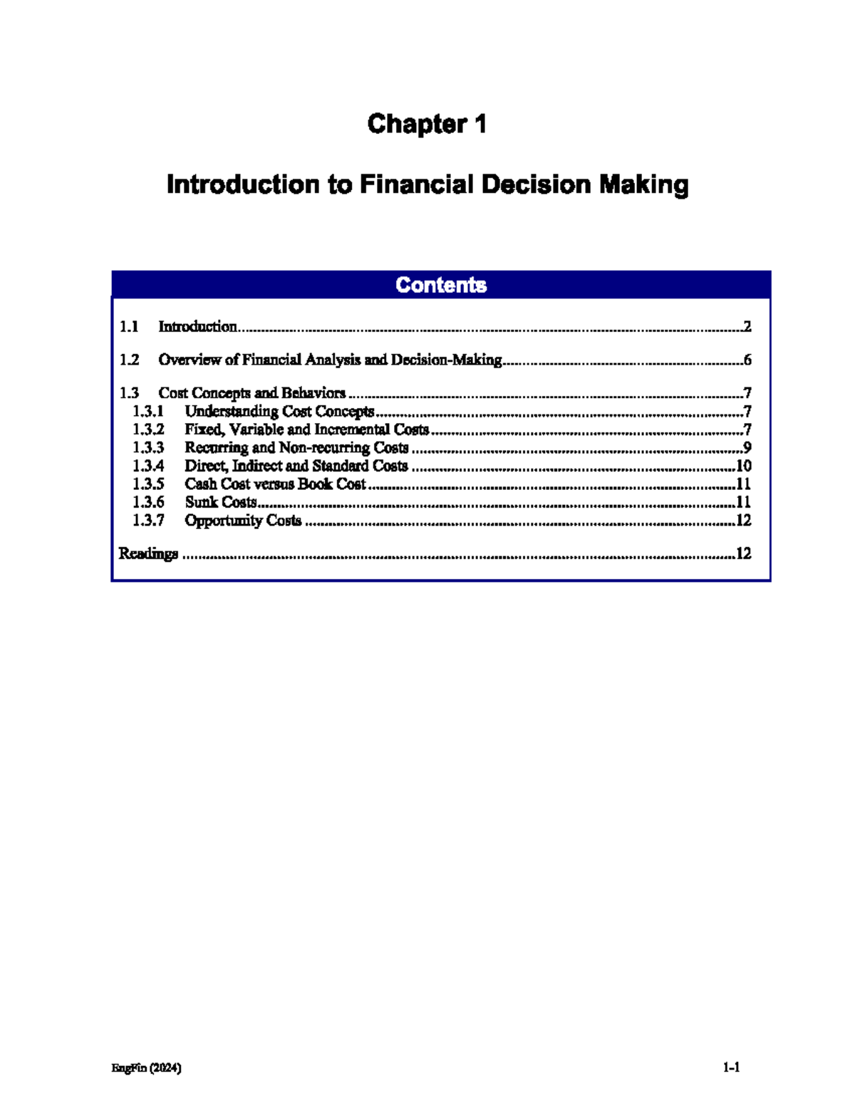 EngFin (2024) Chapter 1: Introduction to Financial Decision Making ...