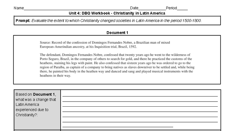 Unit 4 DBQ Packet - Christianity in Latin America - - Studocu