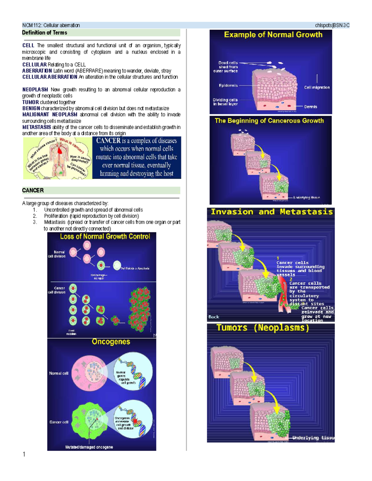 NCM 112: Cellular Aberration Overview and Key Concepts - Studocu