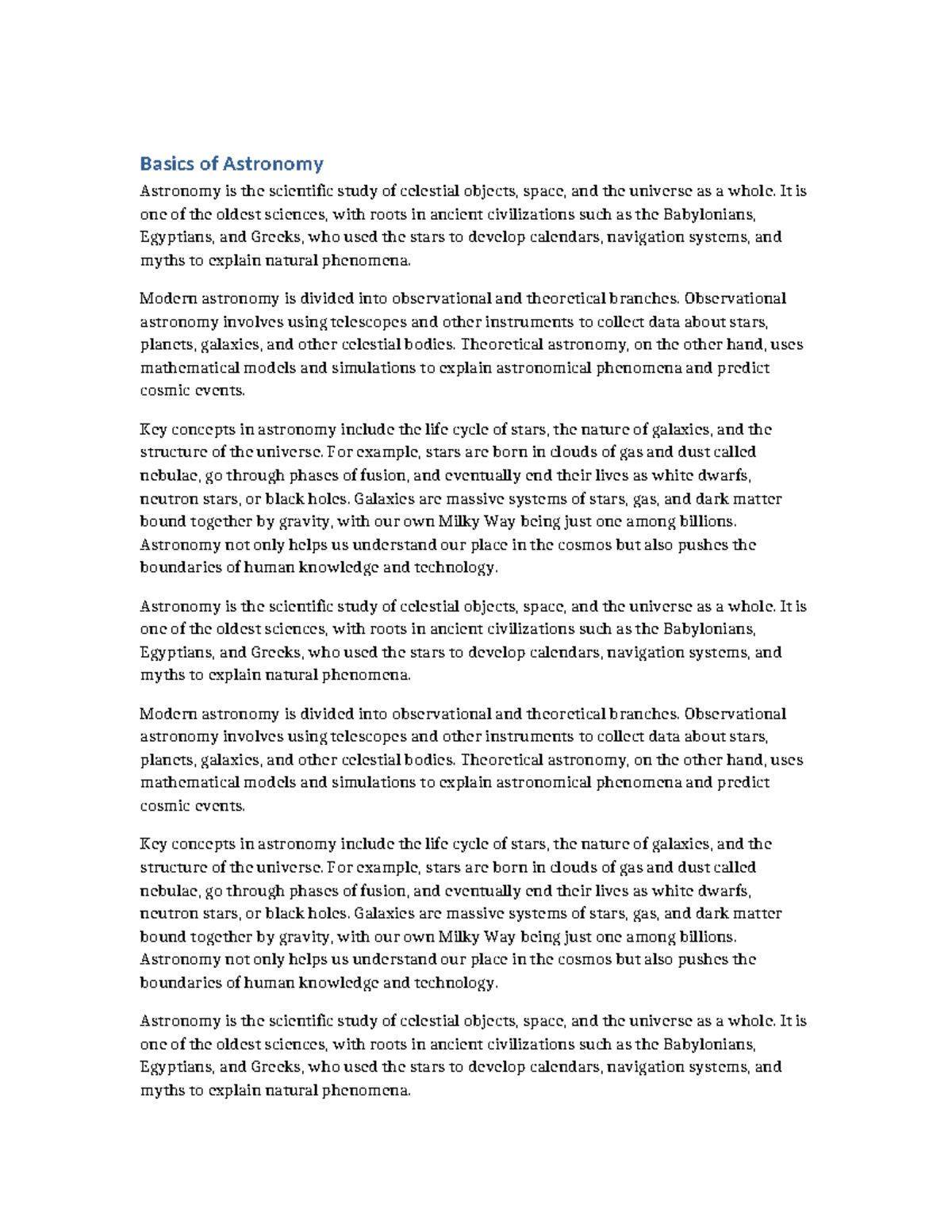 ASTR 101: Basics of Astronomy - Key Concepts and Overview - Studocu