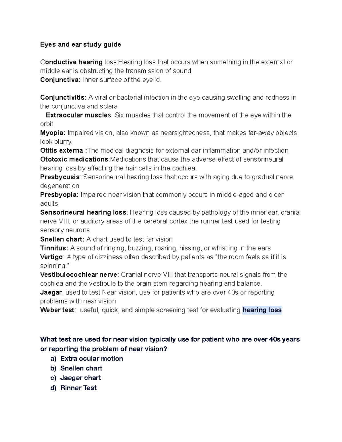Ear and Eye Study Guide: Key Terms for Health Students - Studocu