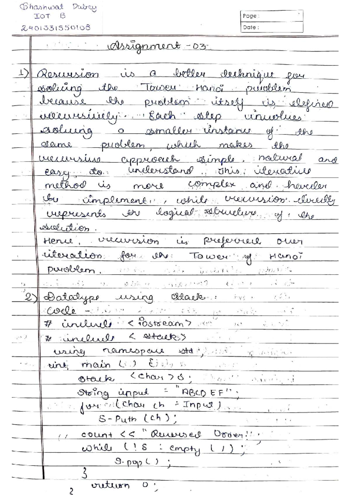 DSA Assignment 3: Recursion, Stacks, and Queues Explained - Studocu