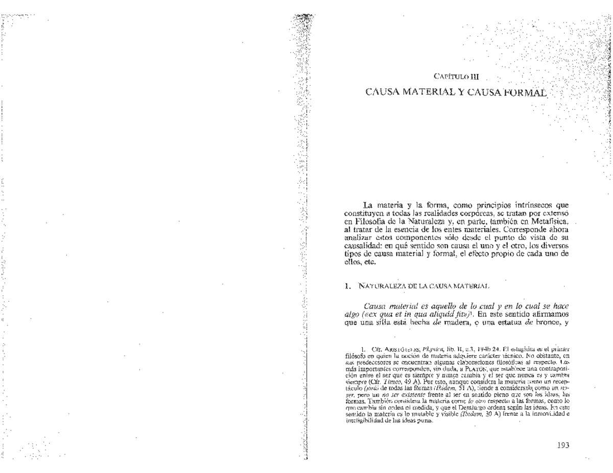 Causa material y formal - CAPÍTULO CAUSA MATERIAL Y CAUSA FORMAL La ...