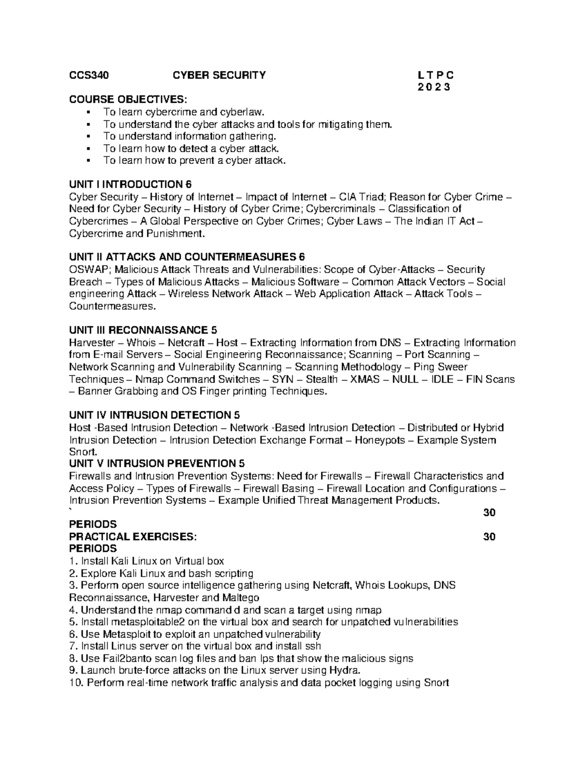 CCS340 Cyber Security Syllabus: Course Objectives & Units Overview ...