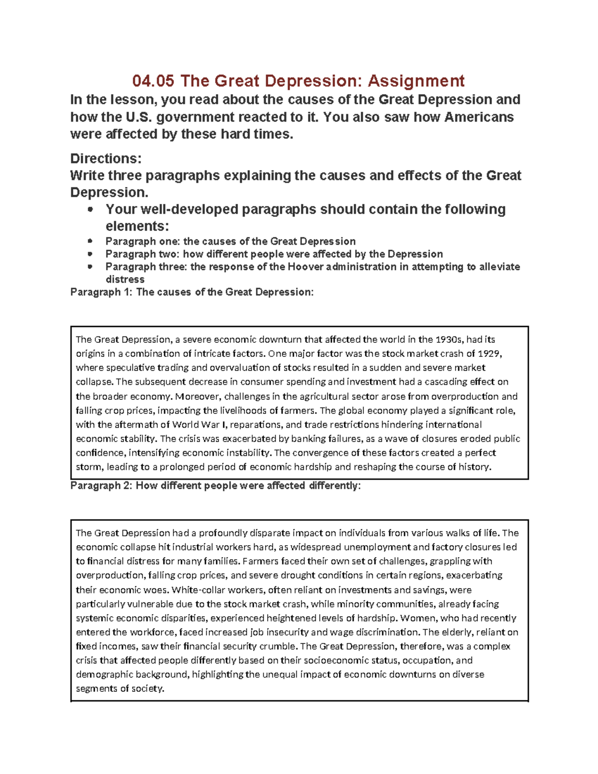 04.05 The Great Depression: Causes, Effects, and Hoover's Response - Studocu