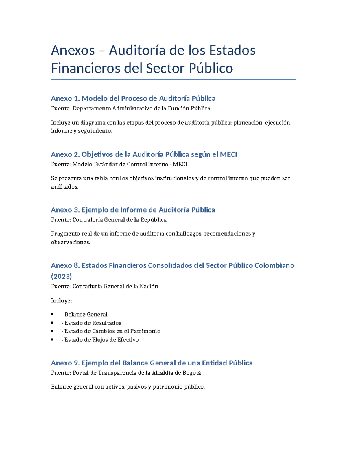 Anexos del Trabajo de Auditoría Pública - Proceso y Ejemplos - Studocu
