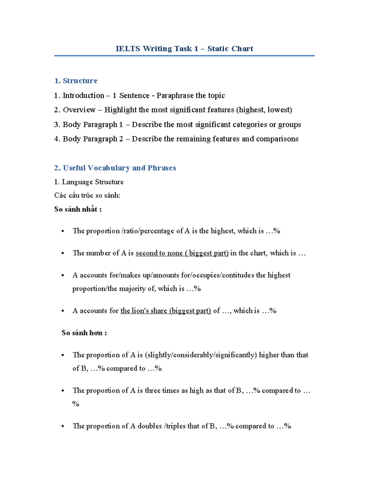 IELTS Writing Task 1: Static Chart Structure and Vocabulary Guide - Studocu