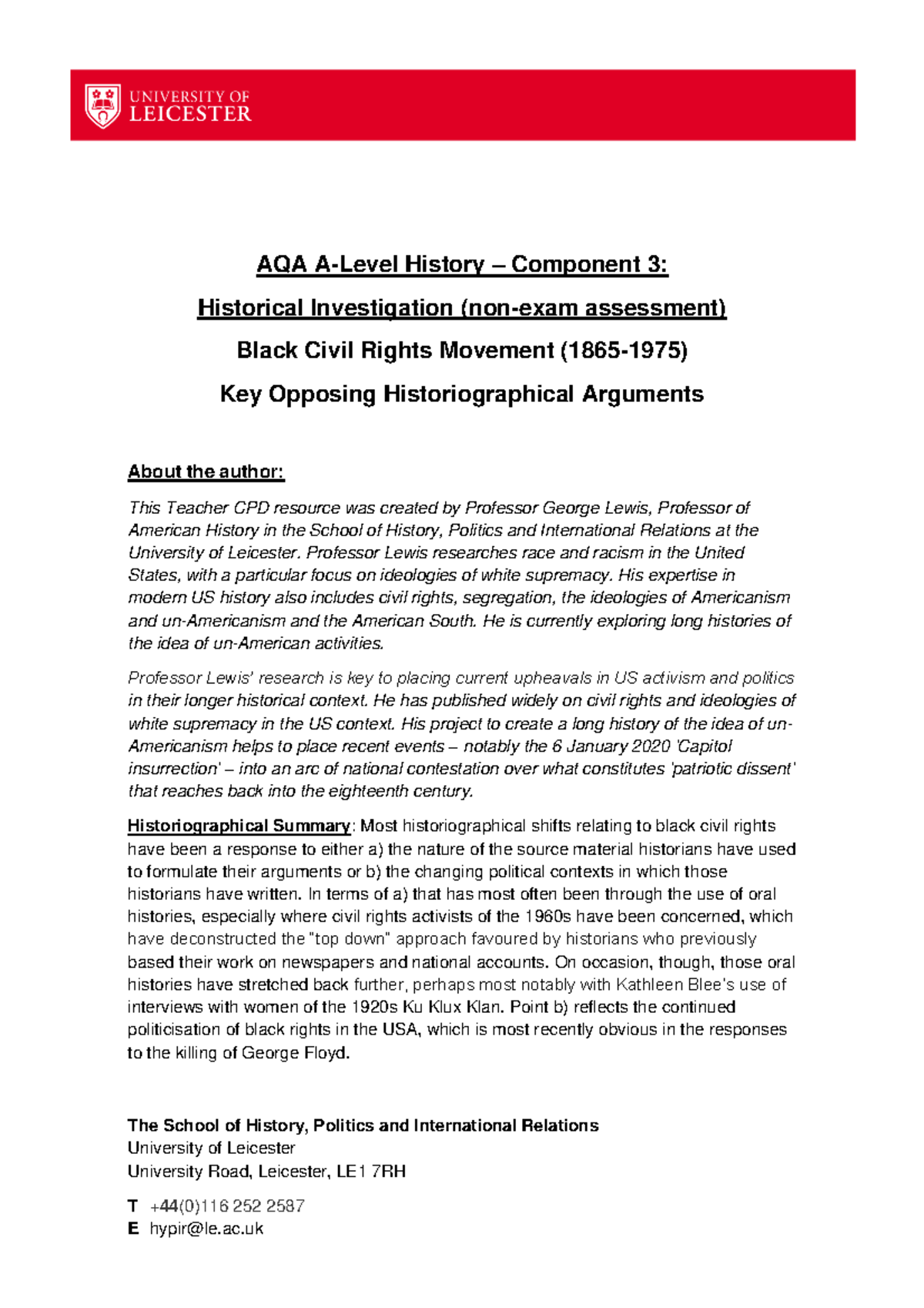 AQA A-Level History: KS5 Civil Rights Historiography Comparison Guide ...