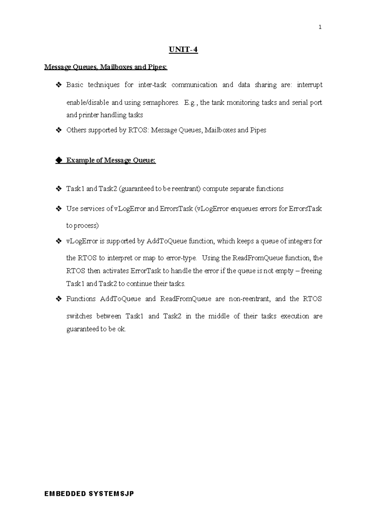 Unit 4: Message Queues, Mailboxes & Pipes in Embedded Systems - CSE ...