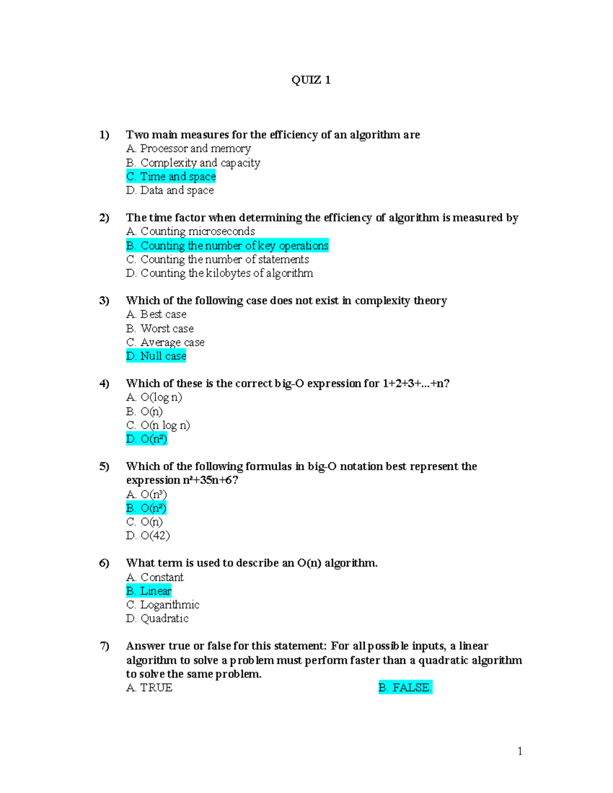 QUIZ 1: Algorithm Efficiency and Complexity Concepts - Studocu