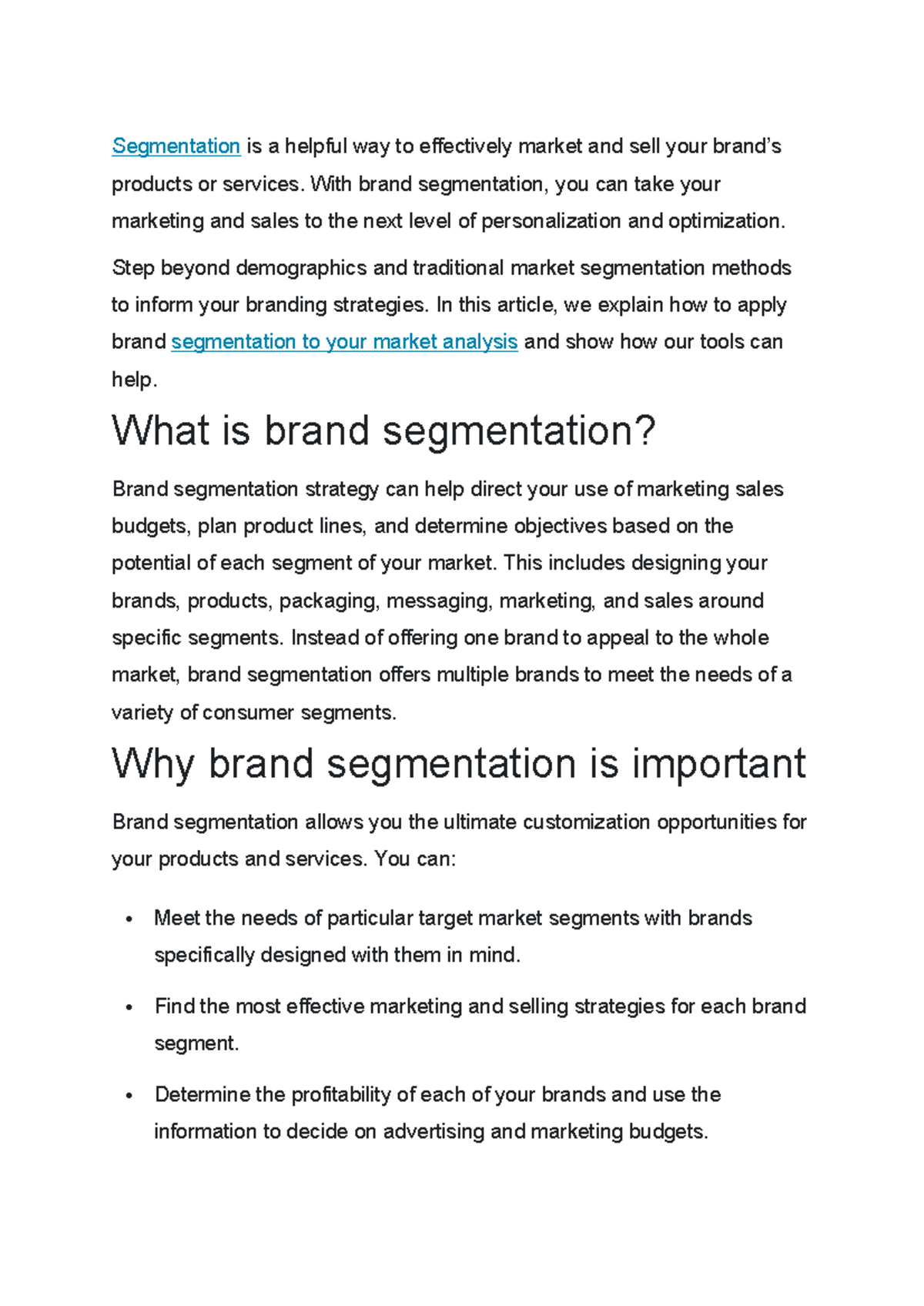 Brand Segmentation - Segmentation is a helpful way to effectively ...