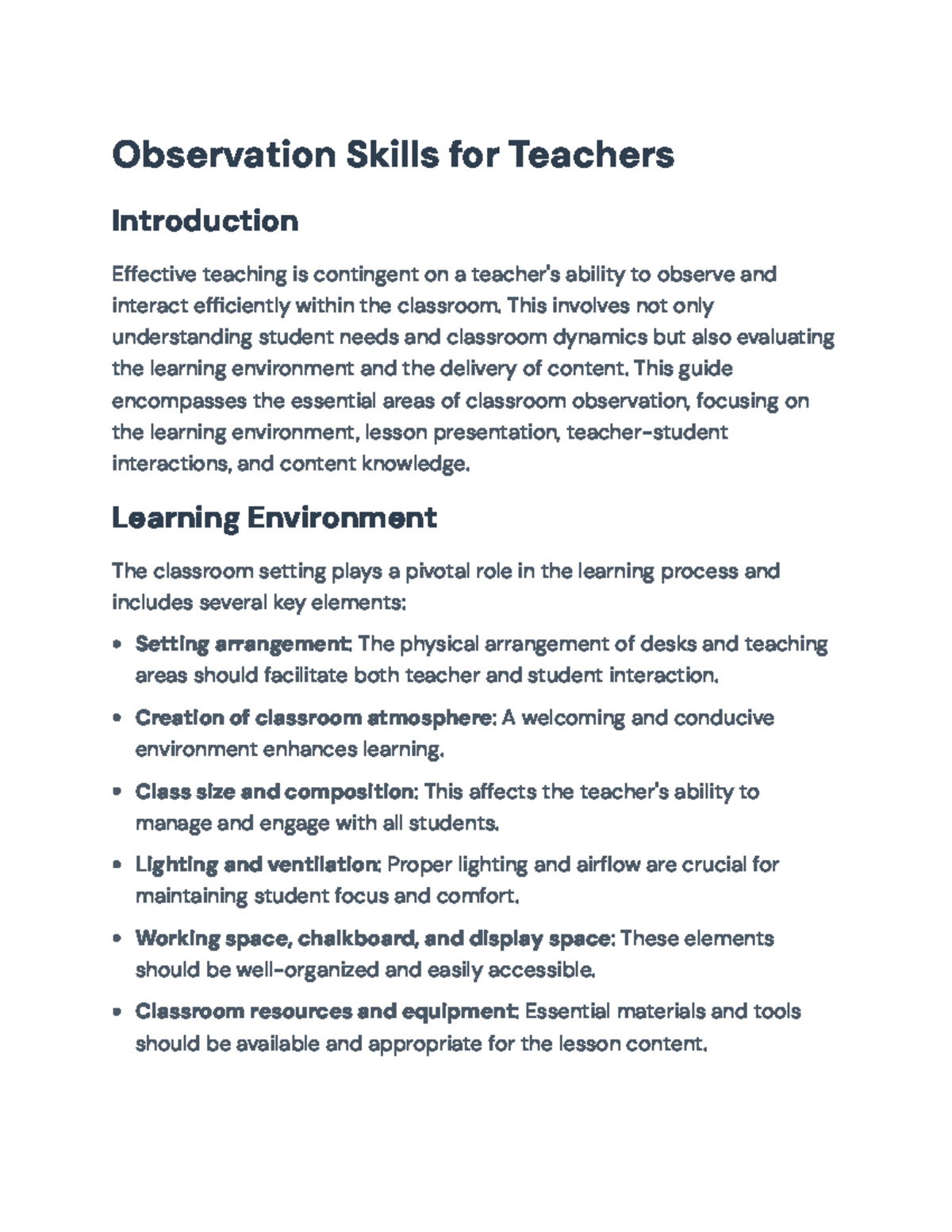 Observation Skills for Teachers: Enhancing Classroom Dynamics and ...