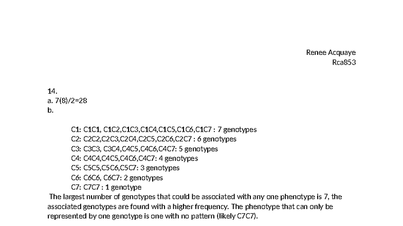 BIO325 HW2 - Genotype and Phenotype Analysis - Studocu