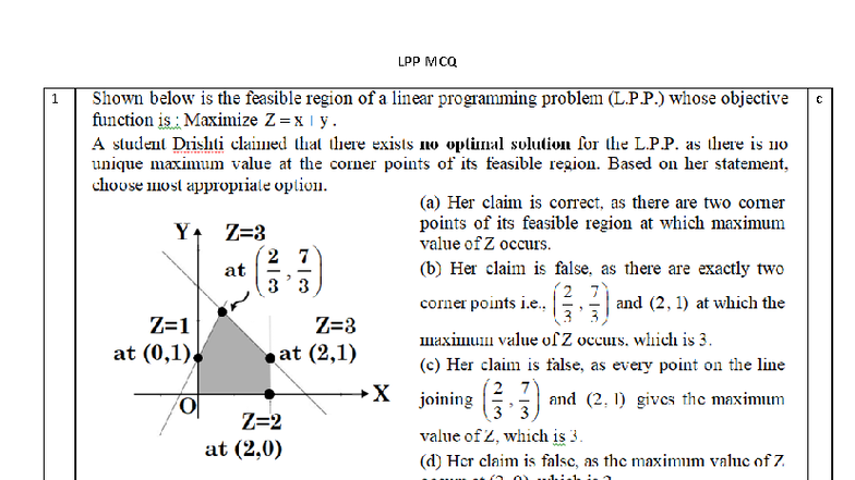 LPP MCQ - Linear Programming Problem Concepts and Questions - Studocu