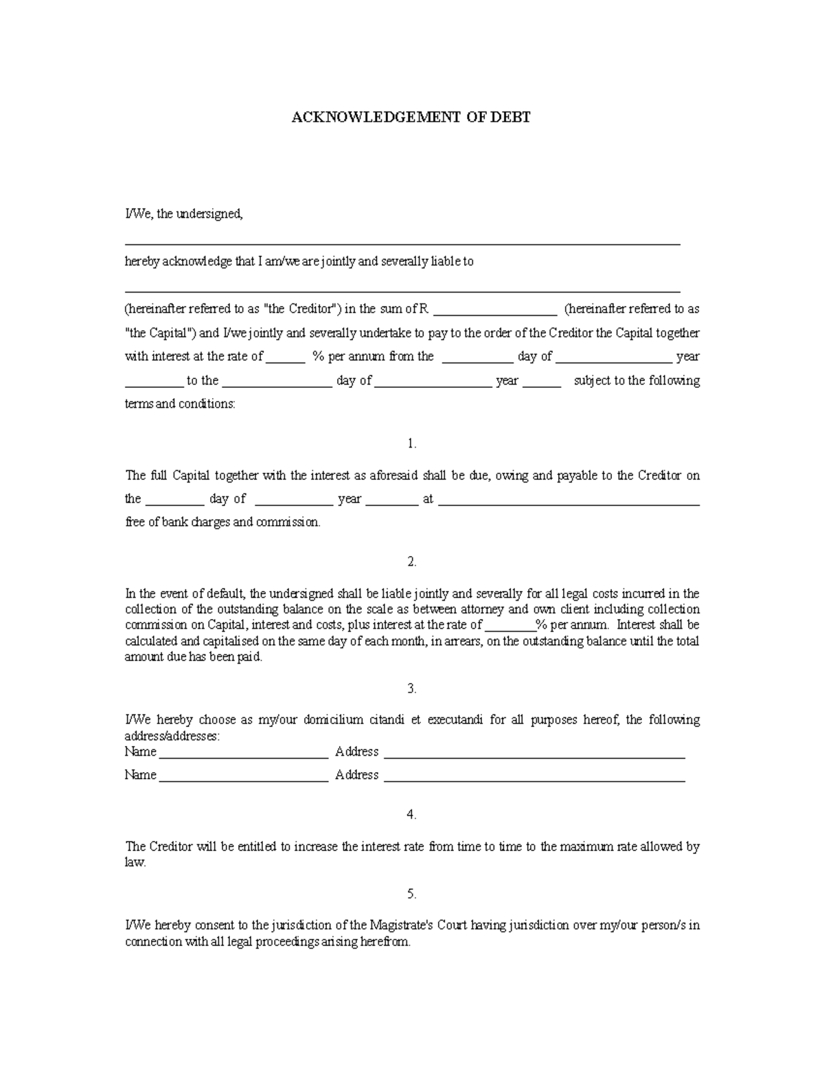 Acknowledgement of Debt Agreement and Terms - Studocu