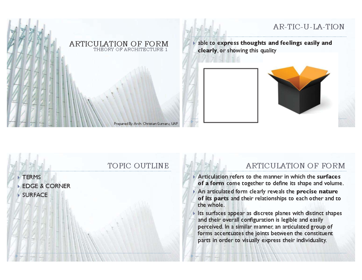 ART 1: Articulation of Form Theory - Study Notes - Studocu