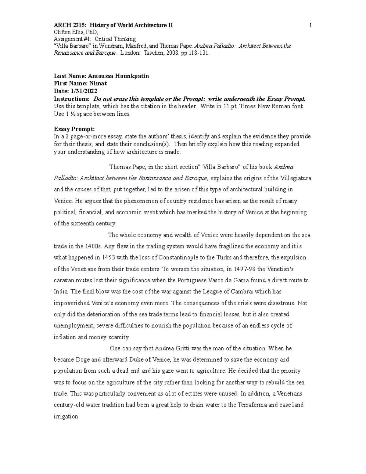 Nimat-Palladio Essay Prompt - ARCH 2315: History of World Architecture ...