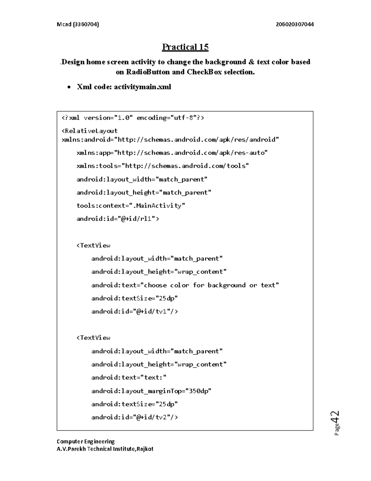 MCAD (3360704) Practical 15-16: Home Screen & ListView Activities - Studocu