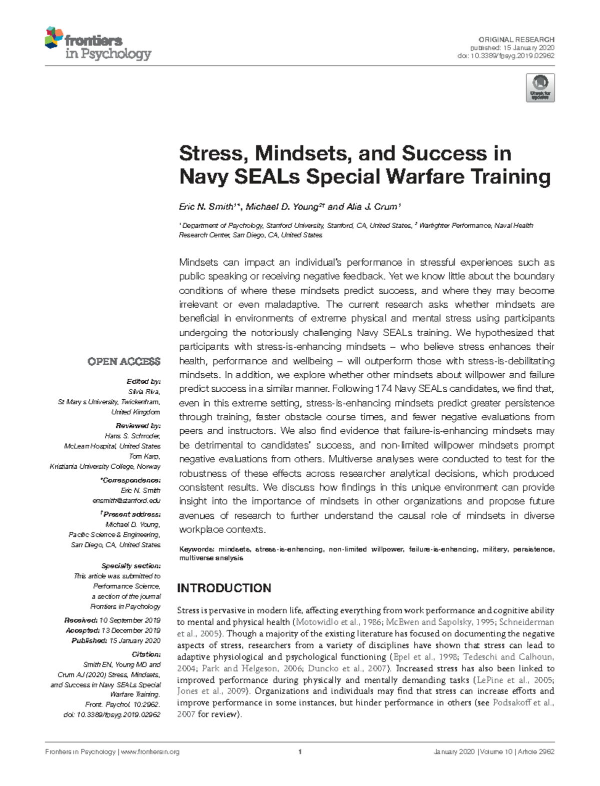 Stress Mindsets and Success in Navy SEALs Training: Insights from ...