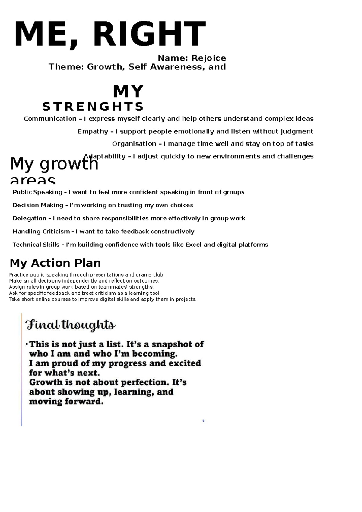 Personal Growth Action Plan: Self-Awareness & Future Focus - Studocu