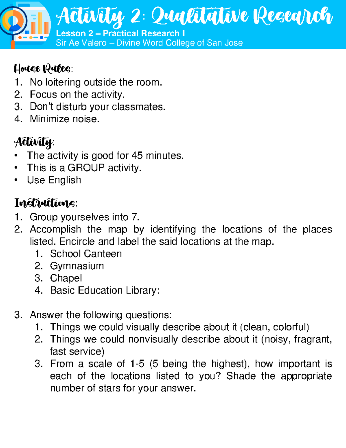 Activity 2: Qualitative Research Lesson 2 - Practical Research I - Studocu