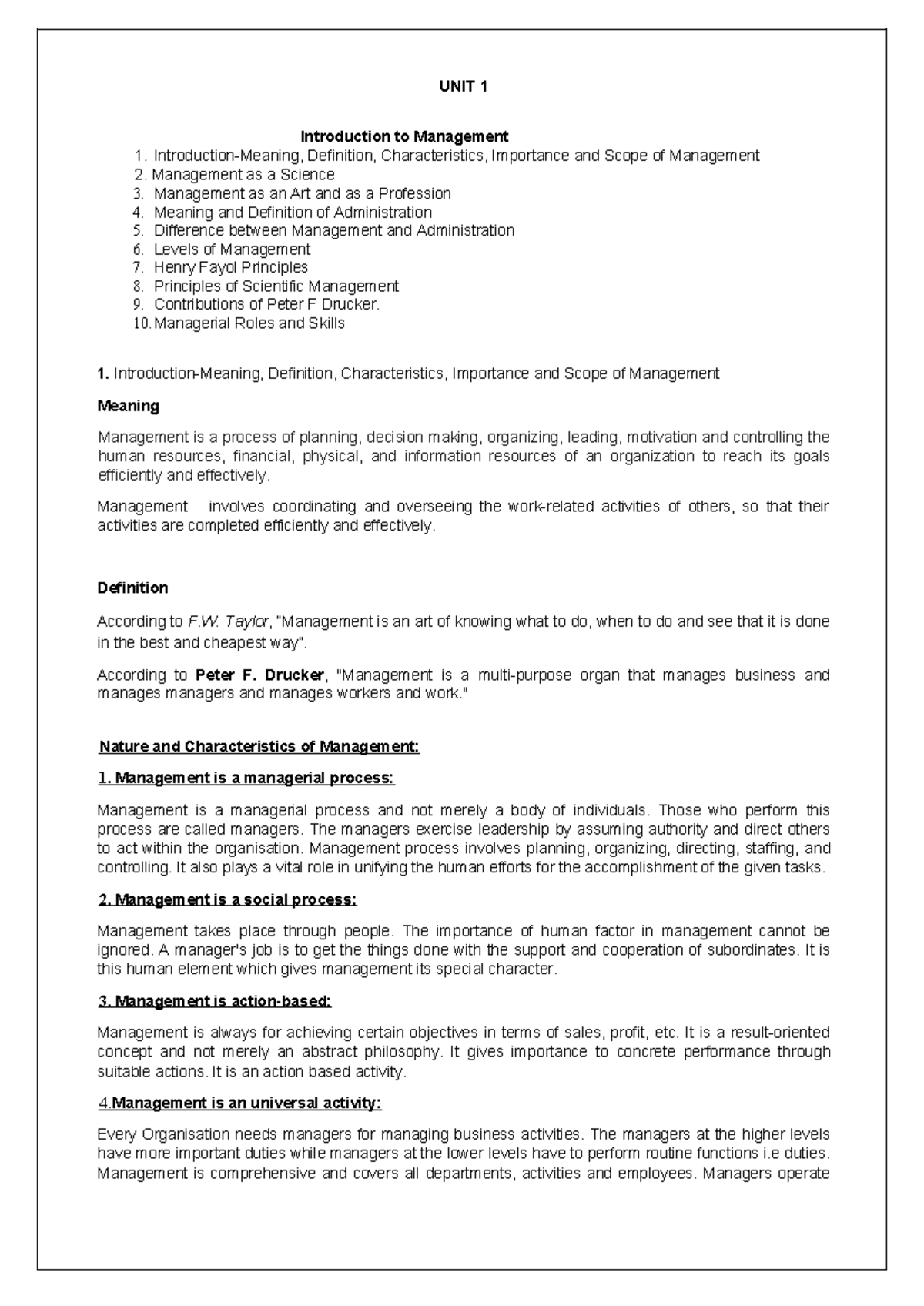 PPM-1 - Management Definitions, Principles & Importance Notes - Studocu