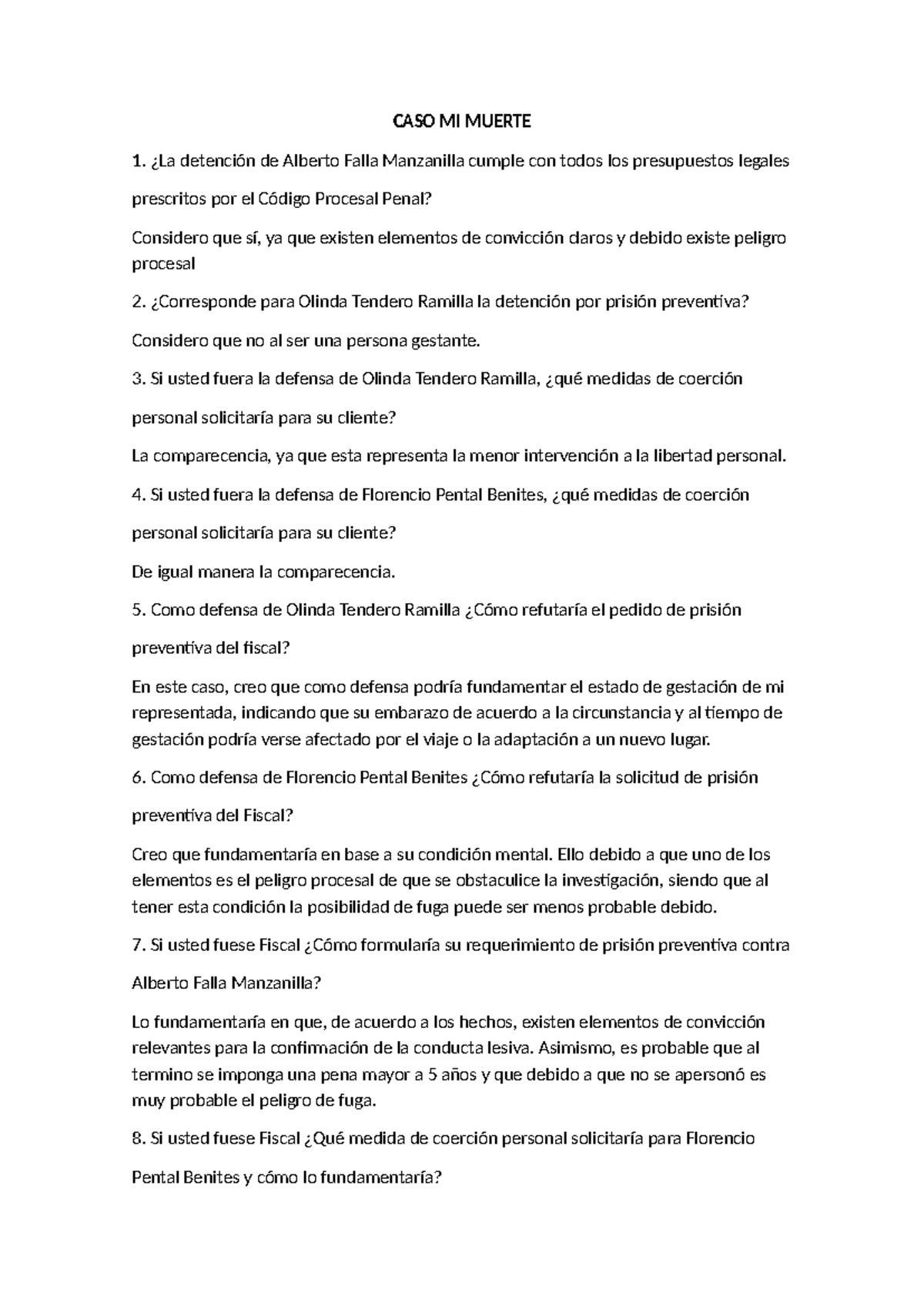 CASO MI MUERTE: Análisis Legal de Detenciones y Medidas de Coerción ...