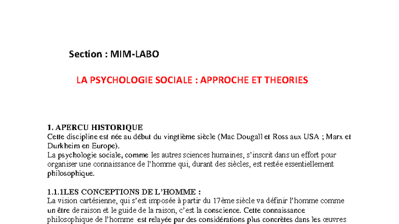 LA PSYCHOLOGIE SOCIALE : APPROCHE ET THÉORIES - CH 1 & 2 - Studocu