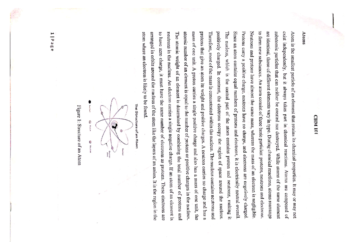 CHM 101: Understanding Atoms and Their Structure - Studocu