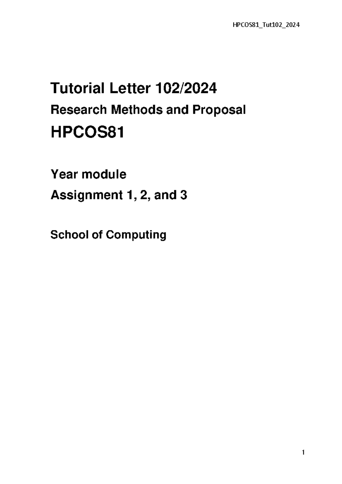 HPCOS81 2024 Assignments 1, 2, 3: Research Methods & Proposal Guide - Studocu