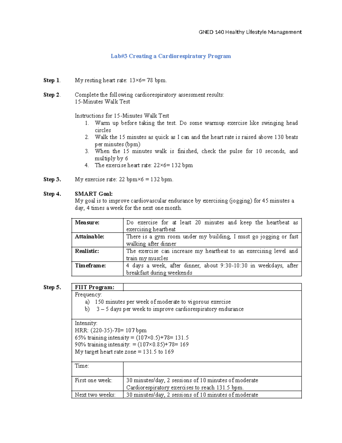 Lab3 - Lab 3 - GNED 140 Healthy Lifestyle Management Lab#3 Creating a ...