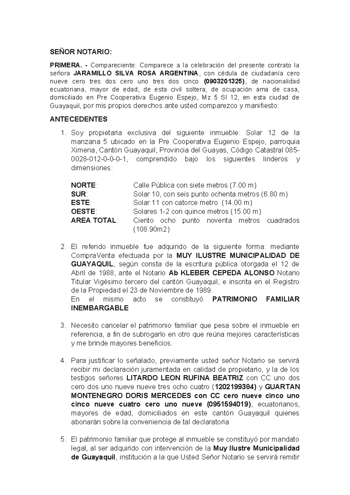 Extinción de Patrimonio Familiar - Contrato Notarial en Guayaquil - Studocu