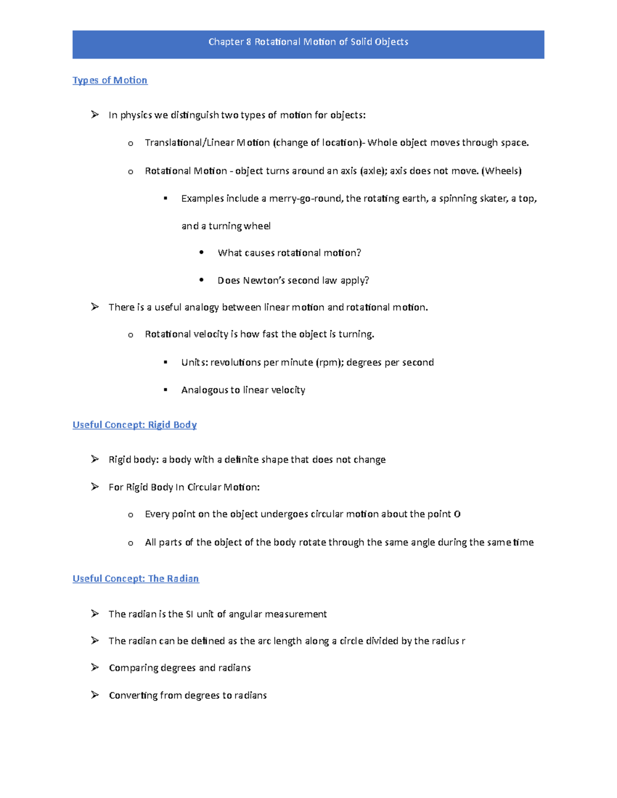Chapter 8 Rotational Motion of Solid Objects - Types of Motion In ...