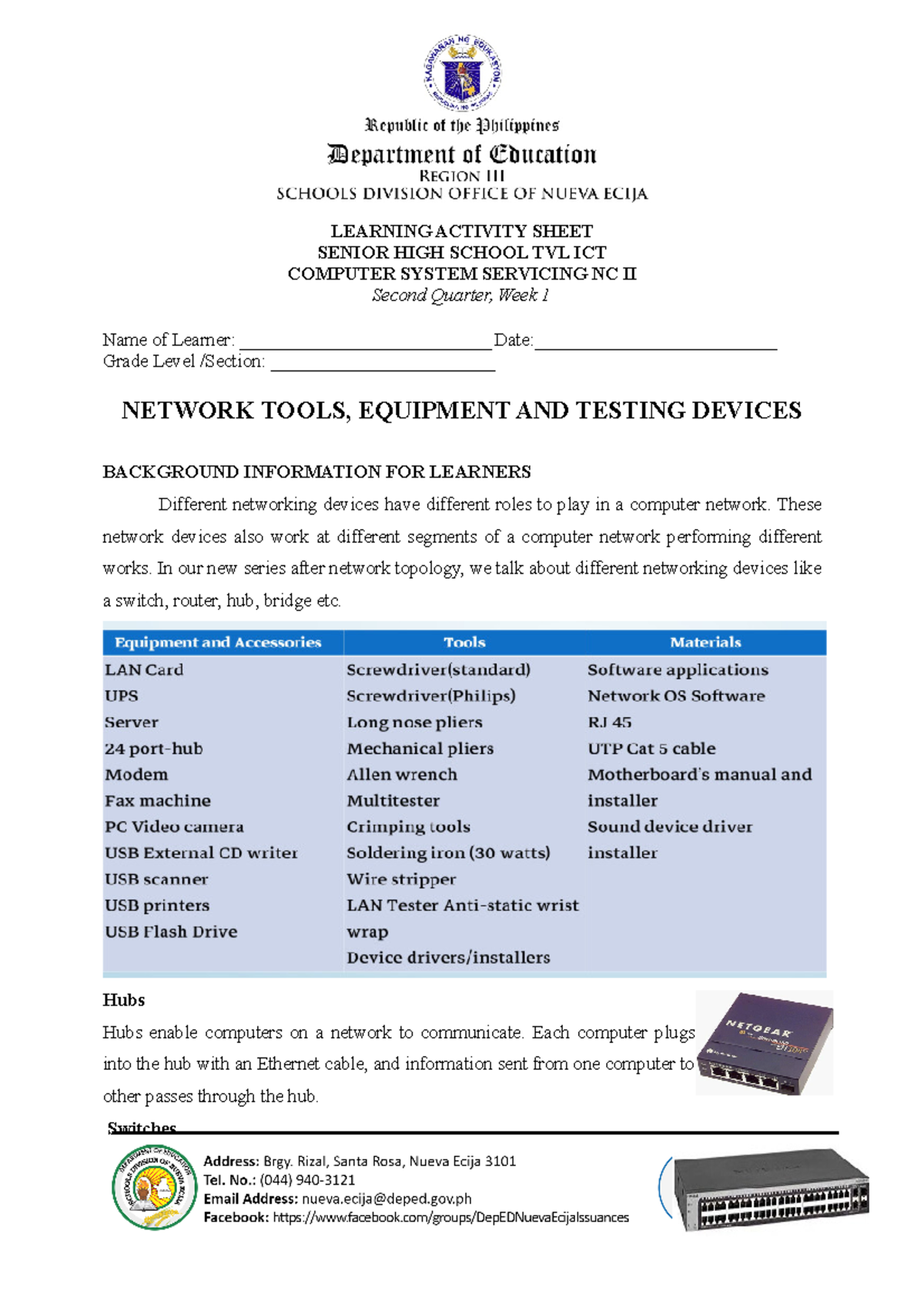 WEEK 1: Exploring Network Tools, Equipment & Testing Devices in NC II ...