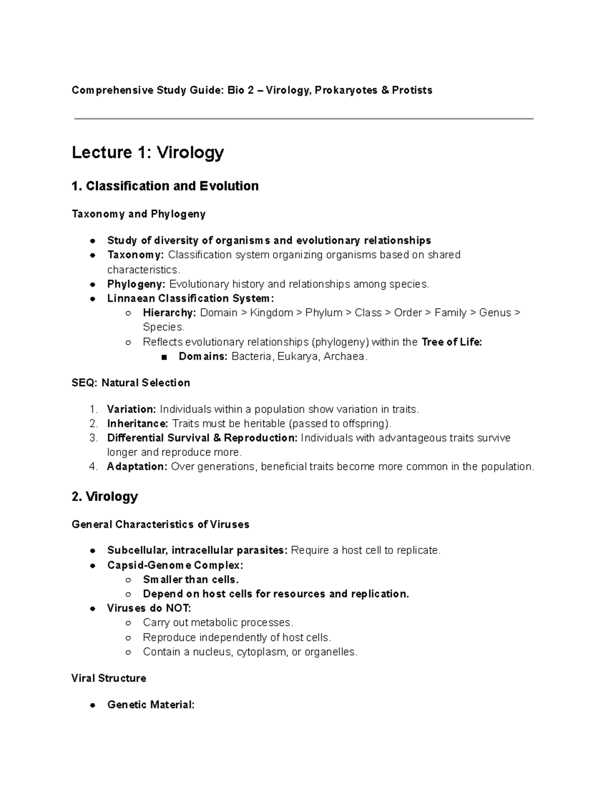 Comprehensive Study Guide: Bio 2 Virology, Prokaryotes, and Fungi - Studocu