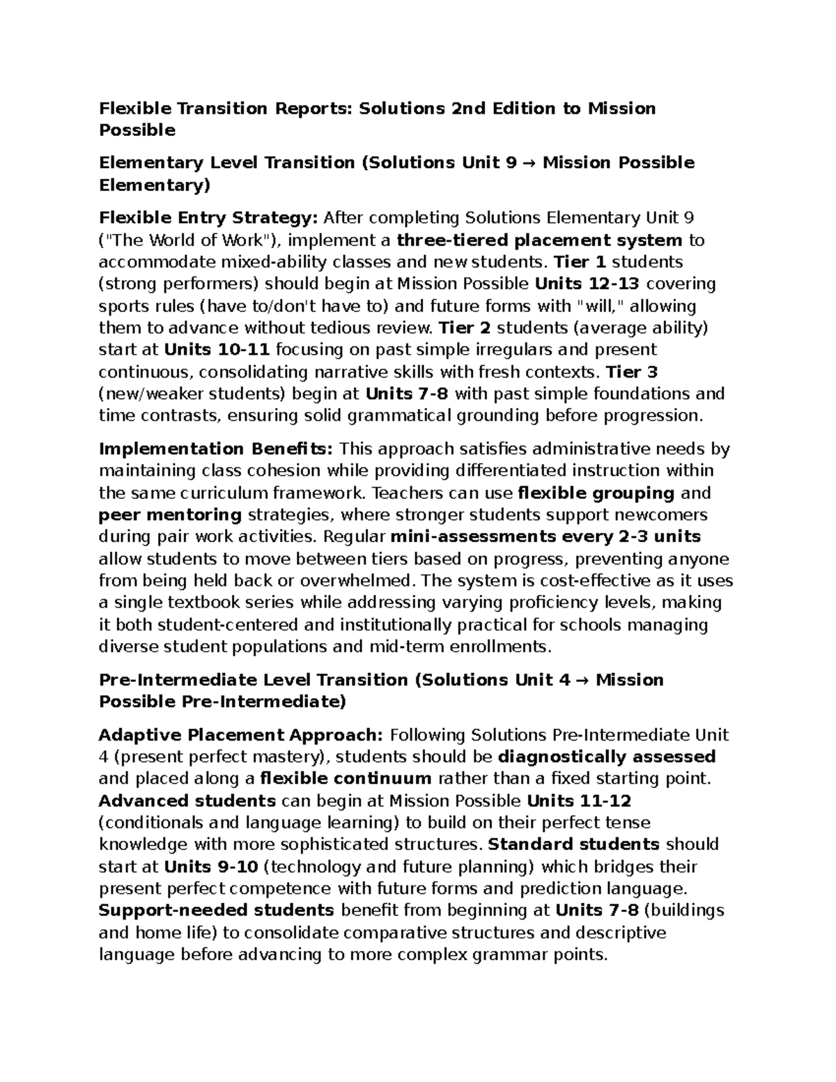 Flexible Transition Reports: Solutions 2nd Ed. for Mission Possible ...