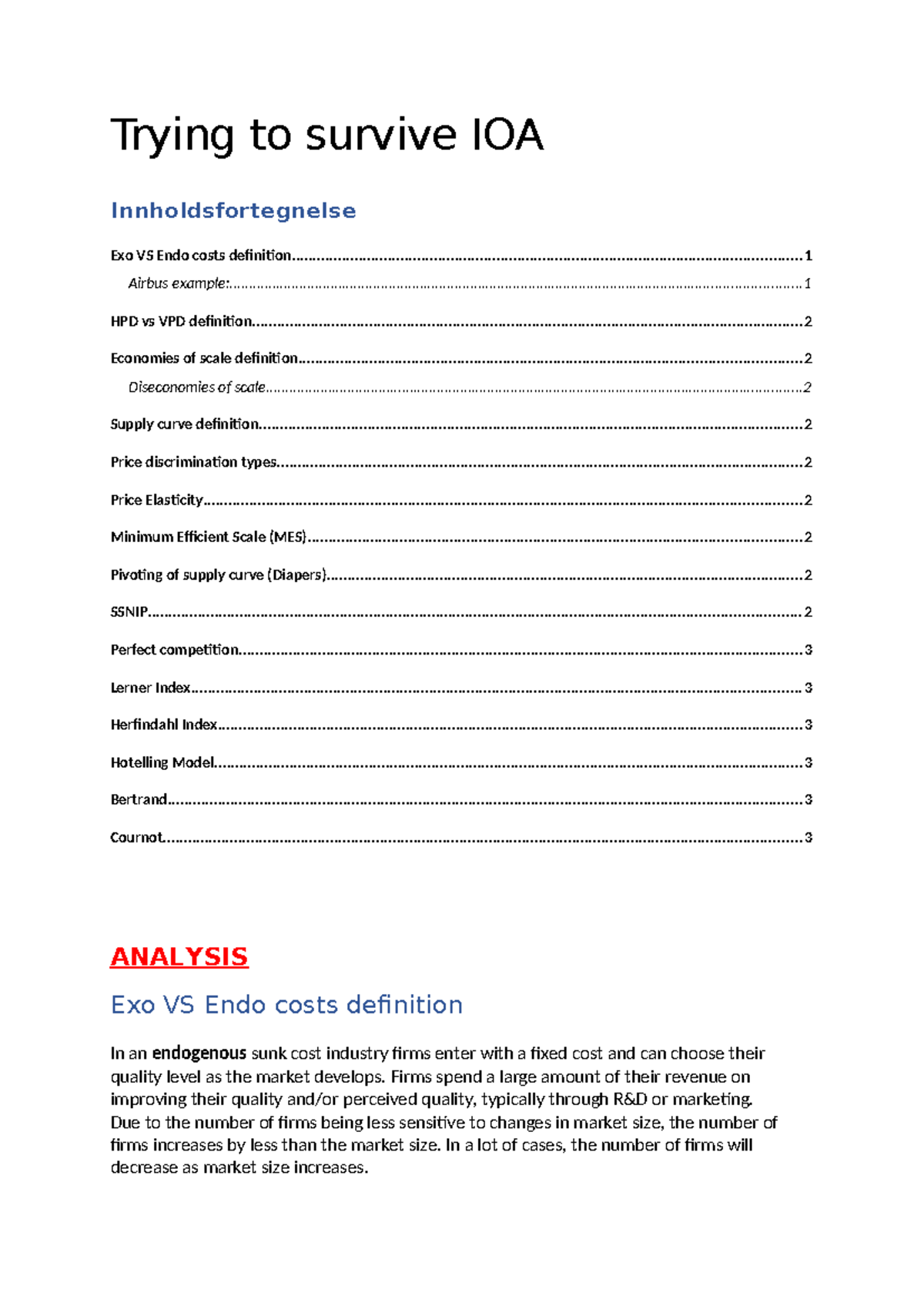 Surviving IOA: Comprehensive Notes on Exo vs Endo Costs - Studocu