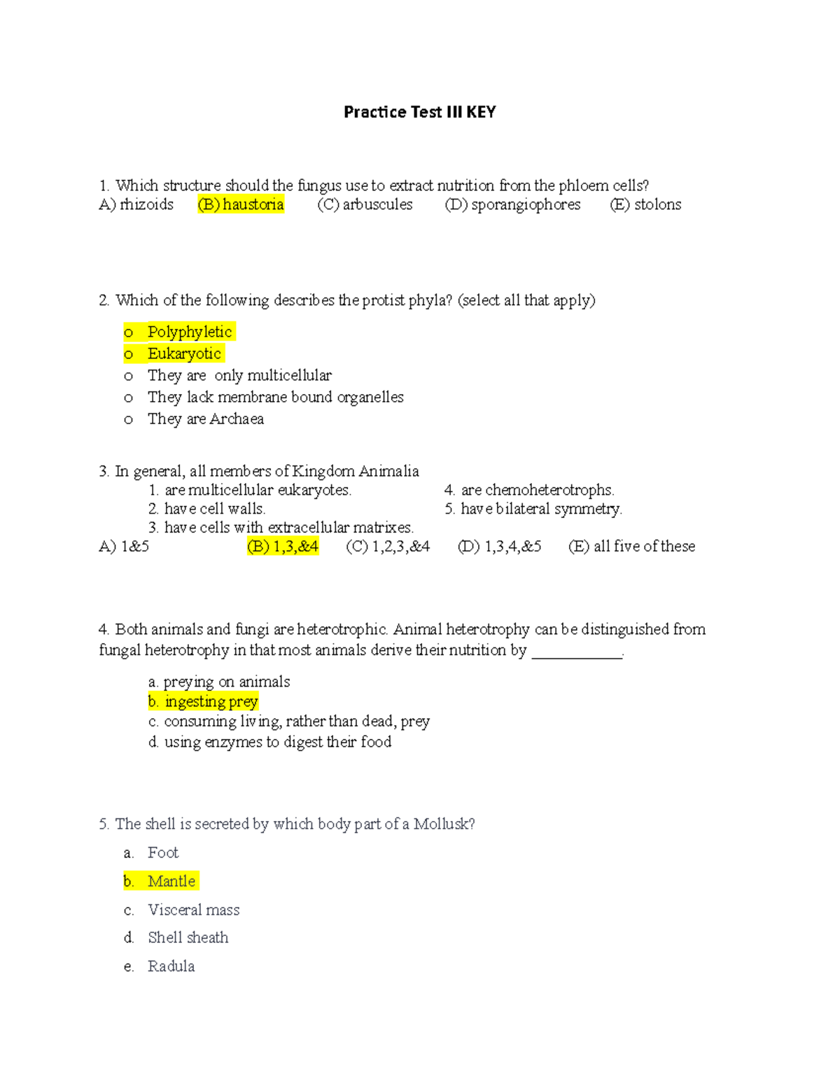 Biology 1404 Practice Test 3 Answer Key - Studocu