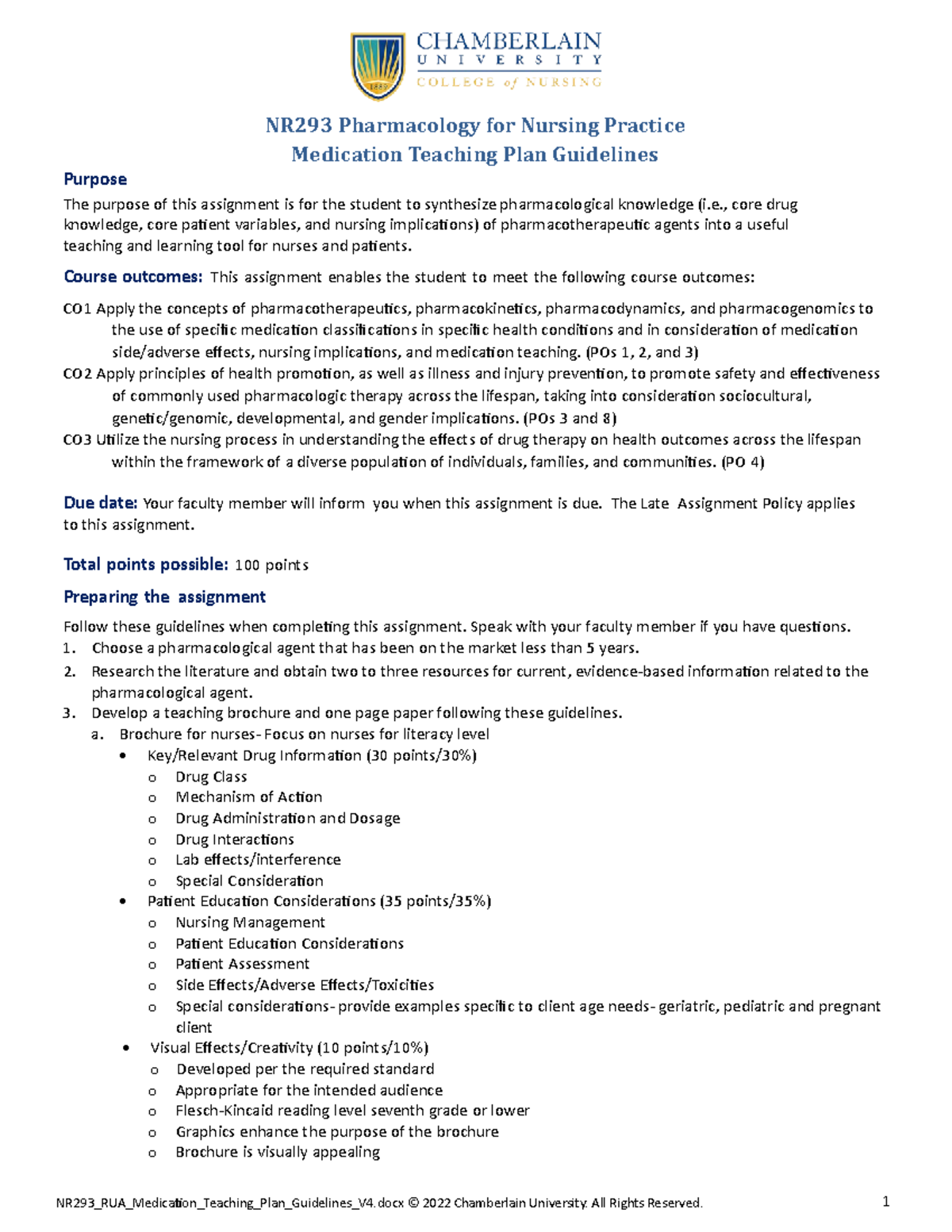NR293 RUA Medication Teaching Plan Guidelines V4 - Purpose NR293 ...