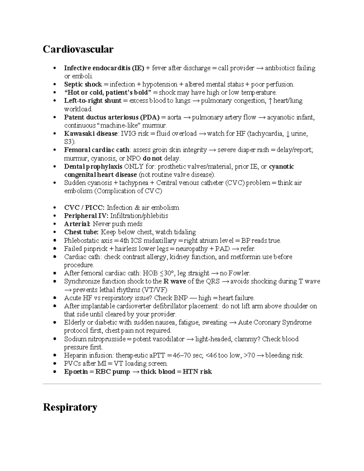 Study Notes by System: Cardiovascular, Respiratory, and More (Nursing ...