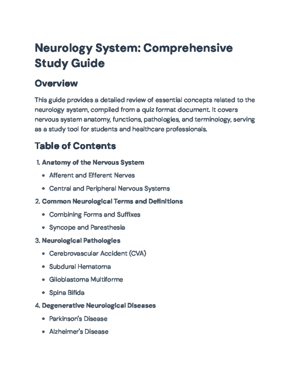 Neurology System Review: Comprehensive Study Guide for Quiz Preparation ...
