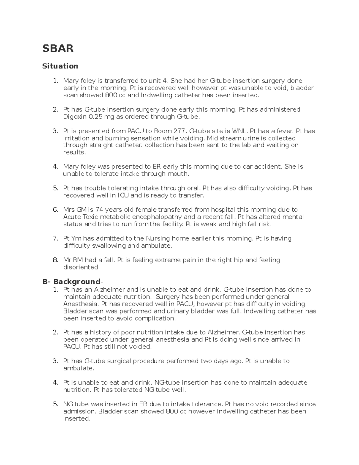 SBAR Examples for Charting in Nursing Care - ATI Documentation Guide ...