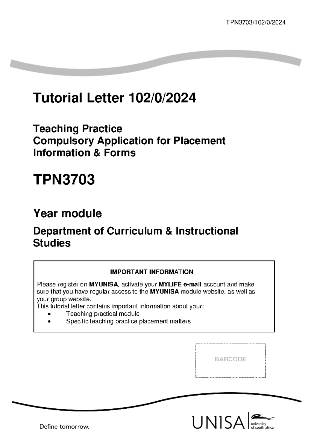 TPN3703 Teaching Practice Placement Guidelines & Important Info 2024 ...