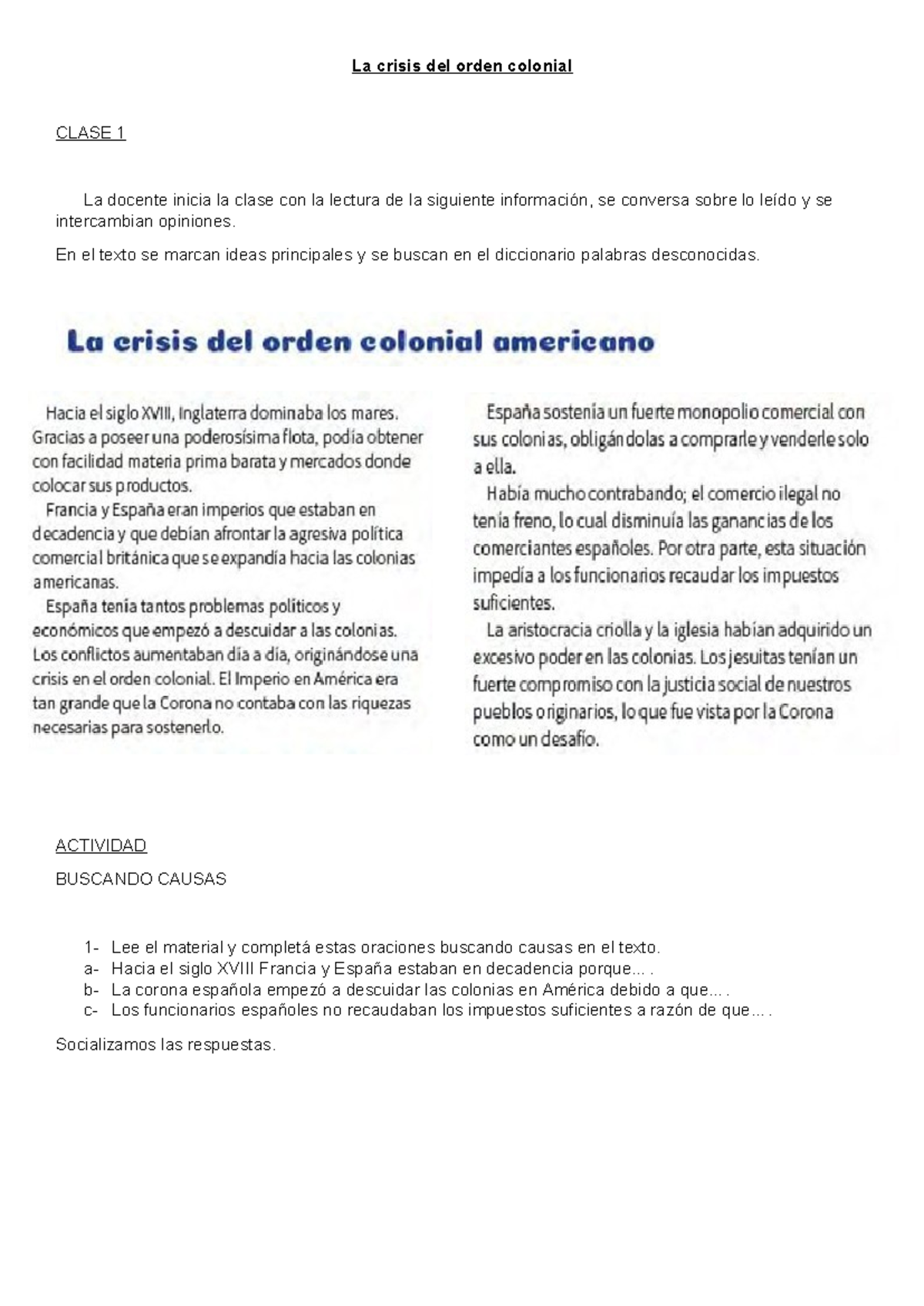 LA Crisis DEL Orden Colonial - La crisis del orden colonial CLASE 1 La ...