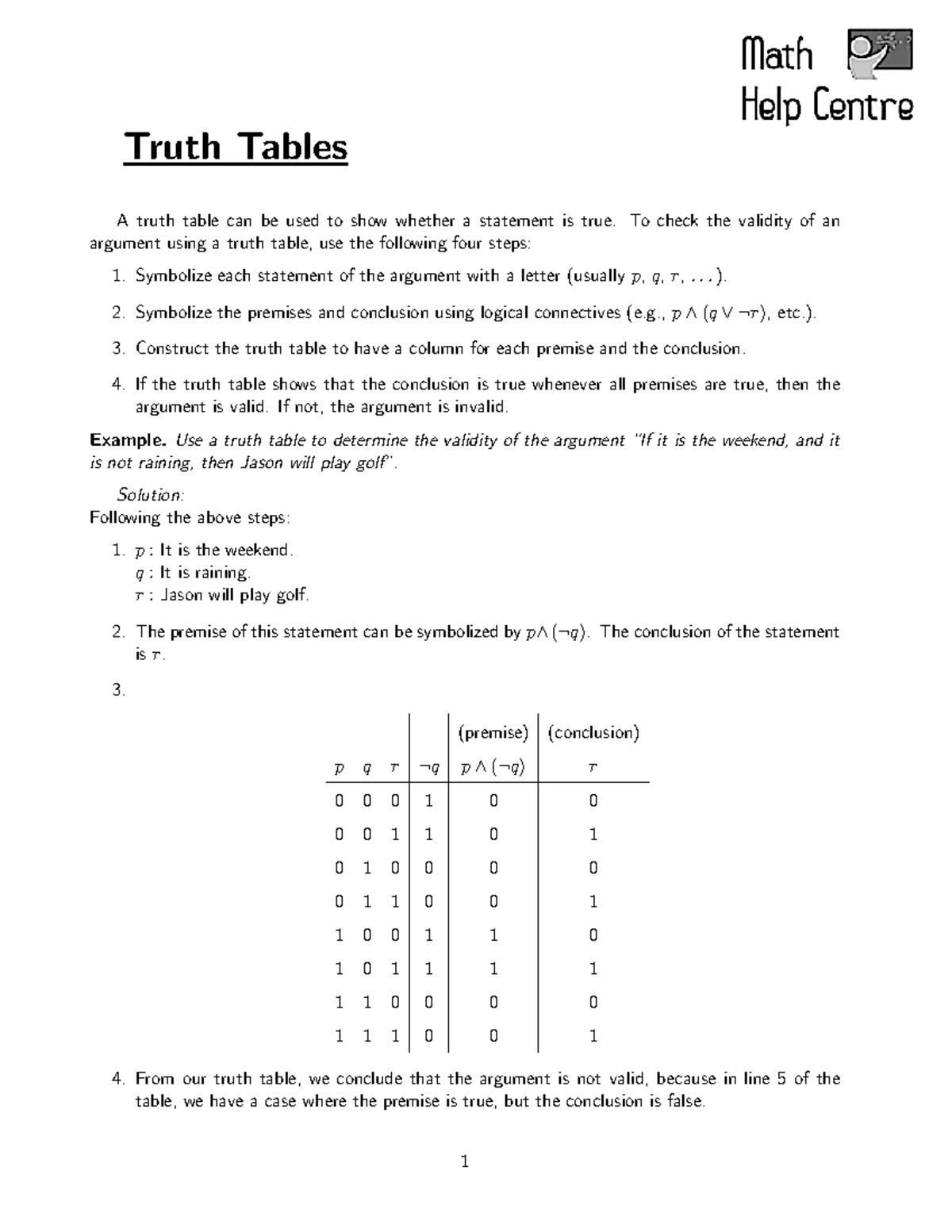 Truth Tables: Validity, Tautology, and Equivalence Analysis - Studocu