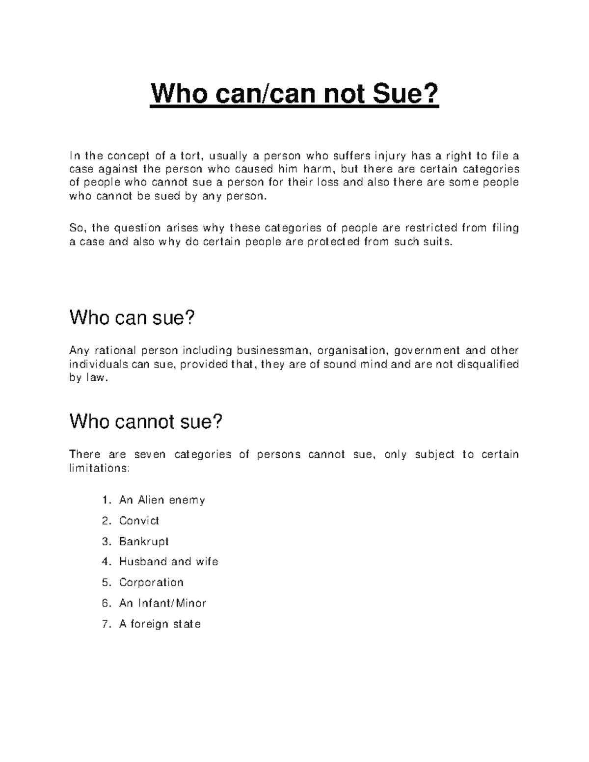 Who can sue and who can not sue - Who can/can not Sue? In the concept ...