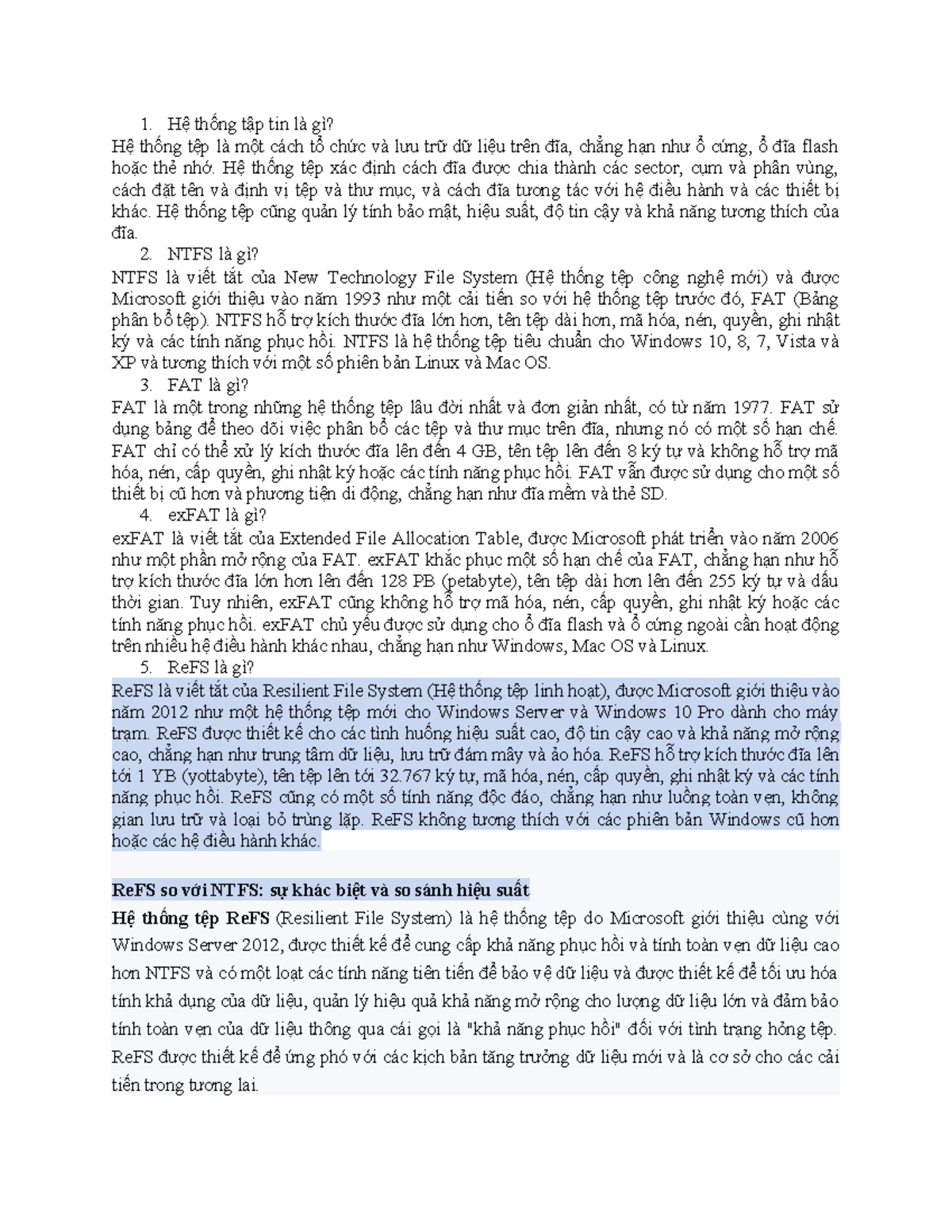 Hệ thống định dạng tập tin NTFS, FAT, exFAT và ReFS: So sánh và Đặc ...