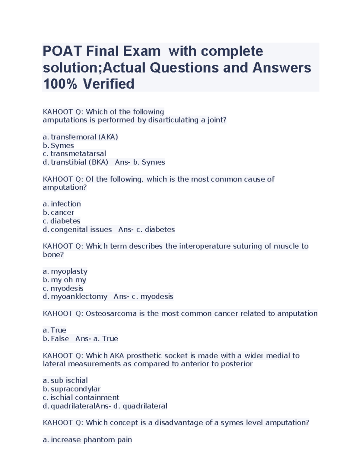 POAT Final Exam 2023: Complete Questions & Verified Answers - Studocu