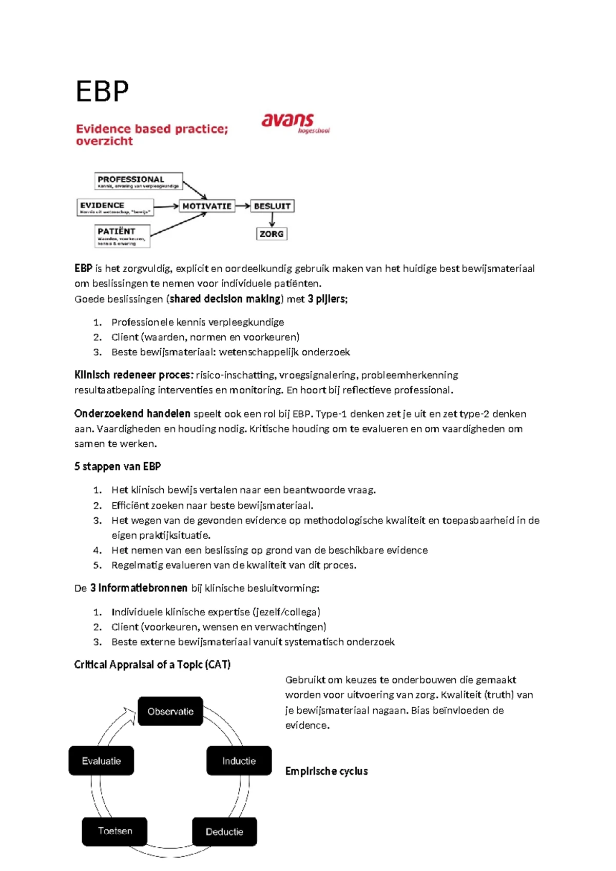 EBP - Samenvatting van Evidence-Based Practice Lesweken 1 en 2 - Studeersnel
