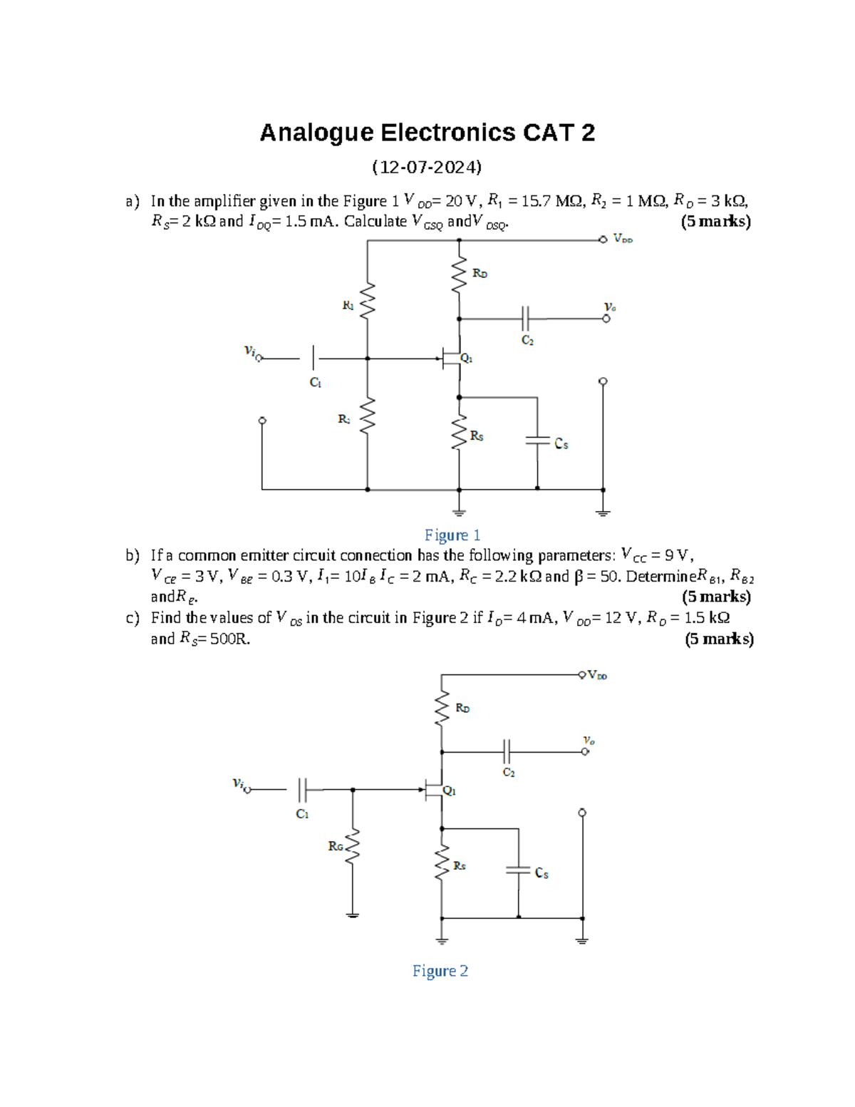Analog Electronics CAT 2 - Practice Problems and Solutions - Studocu